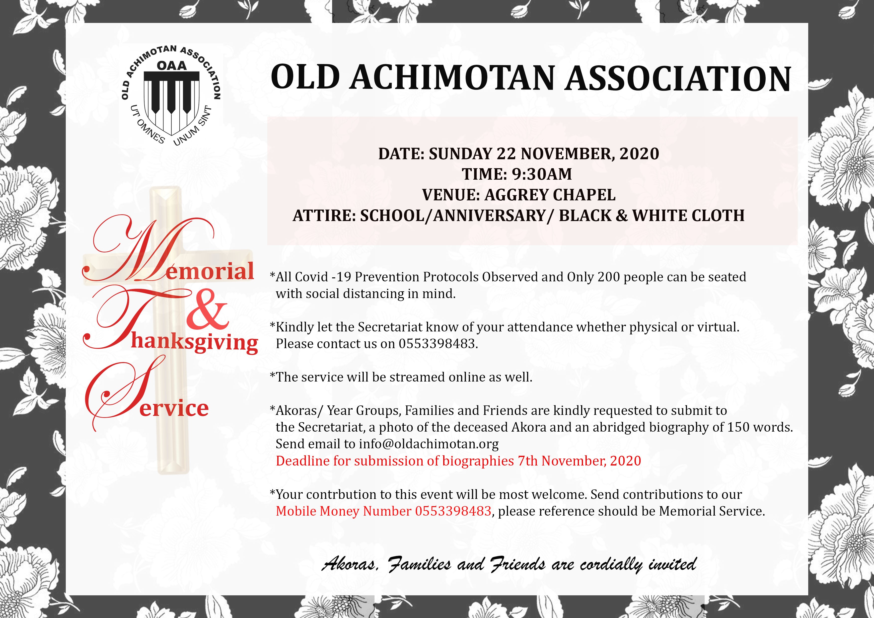 Upcoming Event- OAA Memorial & Thanksgiving Service - Old Achimotan ...