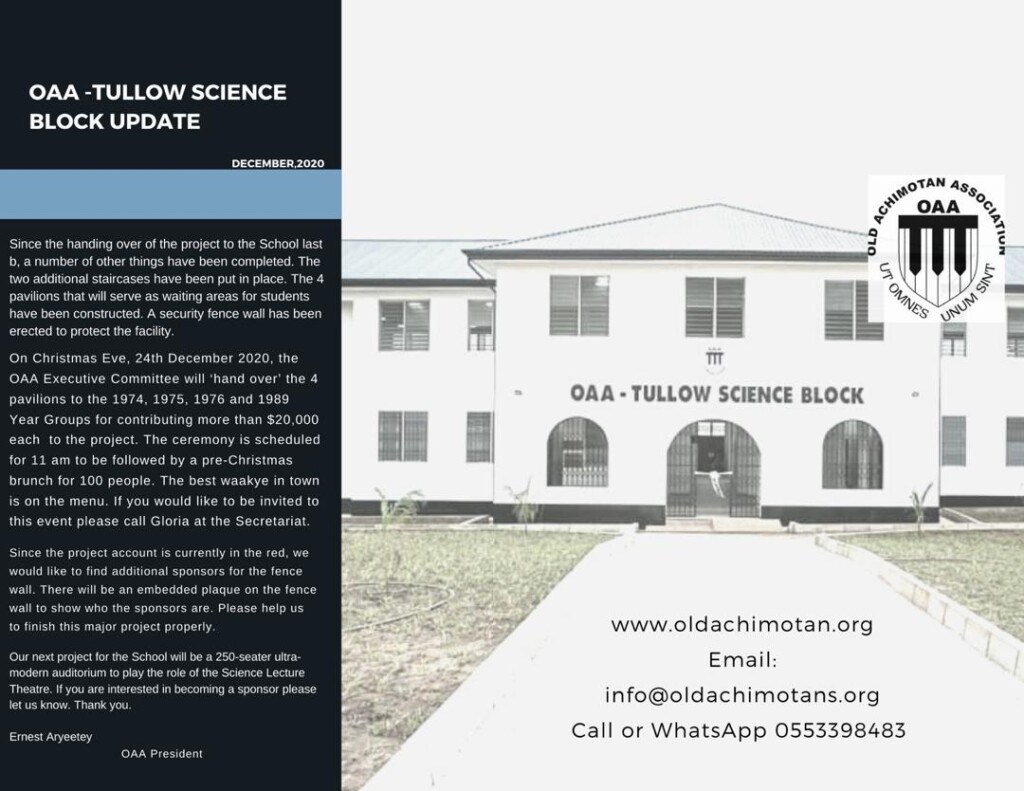 Update on the OAA-Tullow Science Block - Old Achimotan Association