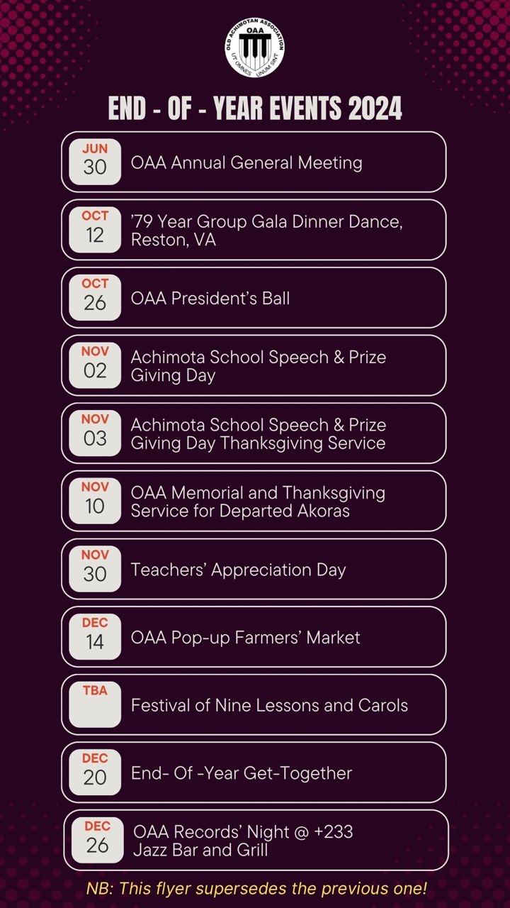 Mark these dates on your calendar - Old Achimotan Association