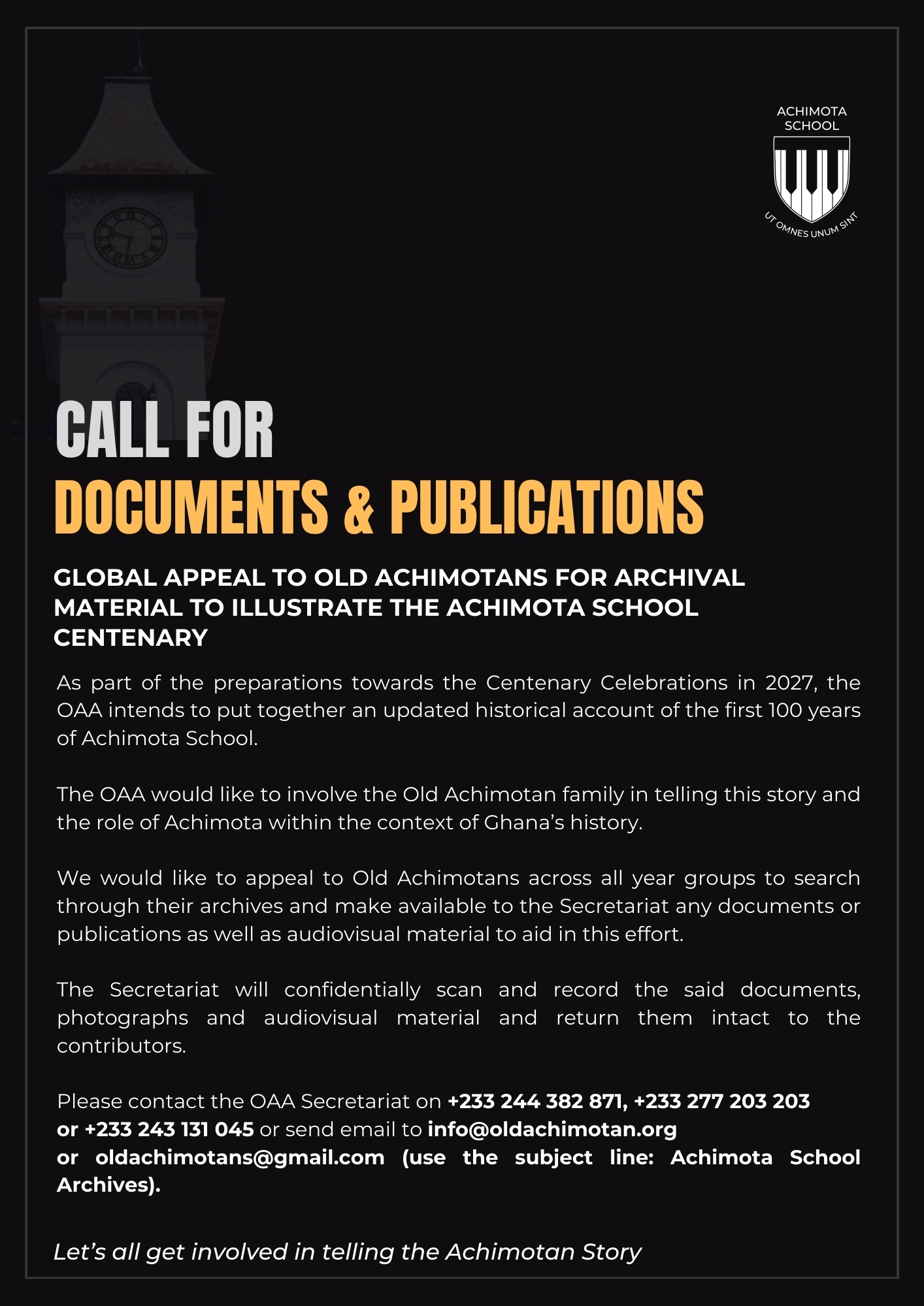 Call For Documents & Publications - Old Achimotan Association